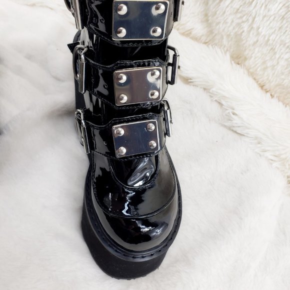 Demonia | Shoes | Swing 85 Black Patent Goth Punk Rave Knee Boots ...